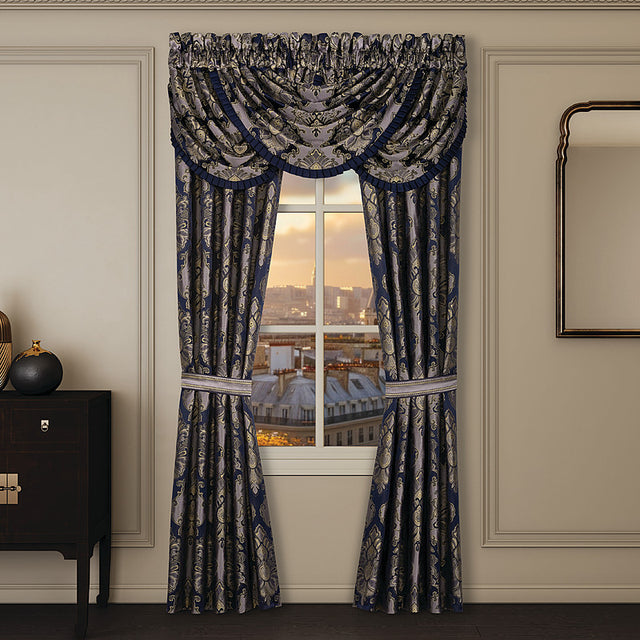 Bradley Window Panel Pair Navy and Gold Damask Lined Curtains – J ...