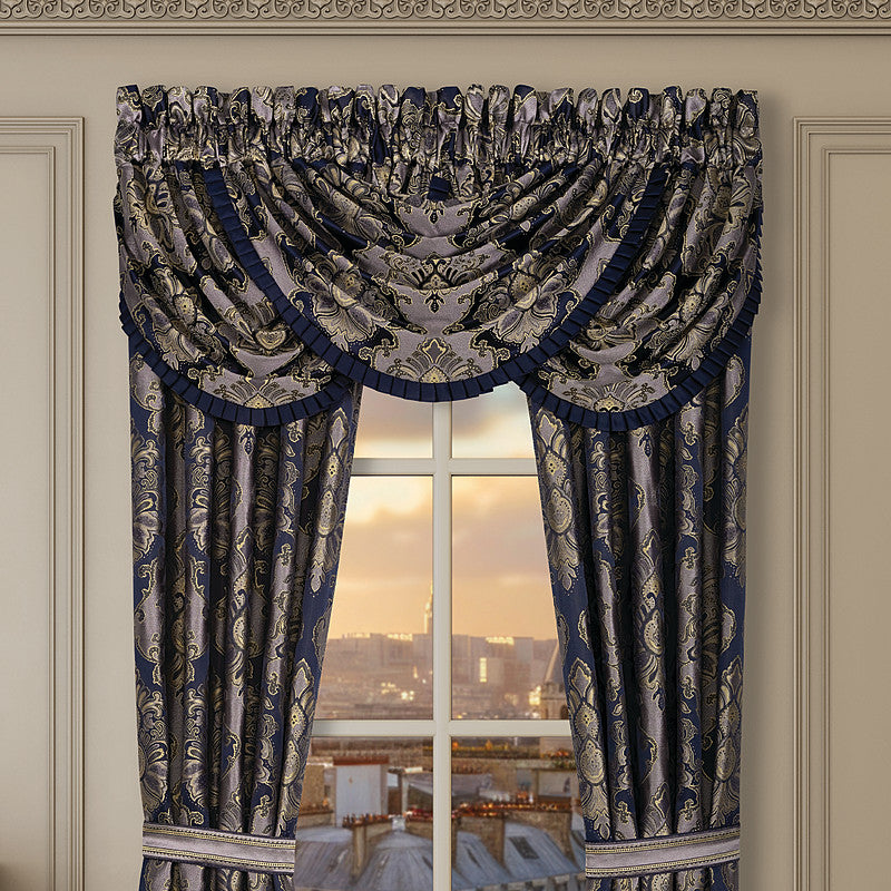 Bradley Window Waterfall Valance Navy and Gold Damask Valance – J ...