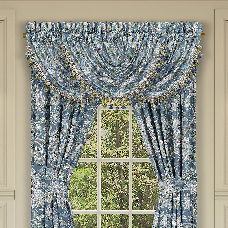 Michaela Window Waterfall Valance - Navy Floral with Tassel Fringe – J ...